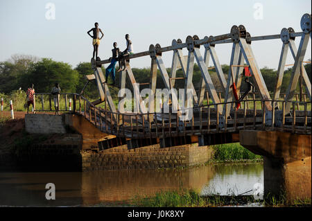 SOUTH SUDAN Lake States, road between Rumbek and Juba at Bamam bridge ...