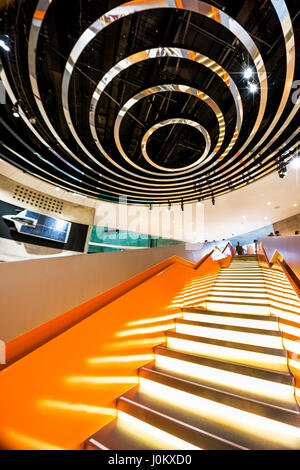 Mercedes-Benz Museum Interior, Stuttgart, Germany. A white horse is the ...