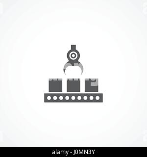 Worker at assembly line vector line icon. Manufacturing and industry ...