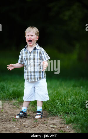 young crying boy in summer park Stock Photo - Alamy