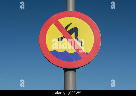 No diving into the water sign, prohibition, warning symbol, forbidding ...