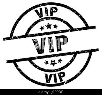 Black round VIP rubber stamp style icon with crown and wreath of laurel ...