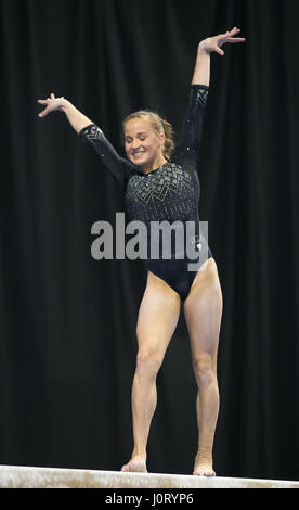 St. 15th Apr, 2017. UCLA's Katelyn Ohashi performs on the floor during ...