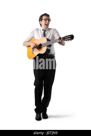 The businessman playing guitar at home Stock Photo - Alamy
