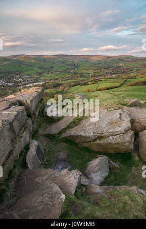 View from the rocky summit of Eccles Pike in the Peak District ...