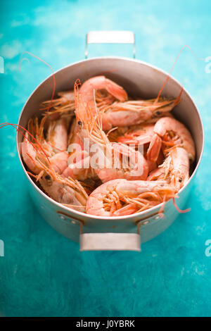 Shrimps on color background. Traditional food. Creative photo concept ...