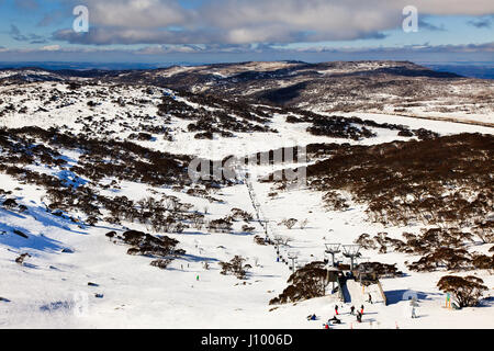 Elevated view on Perisher valley in Australian Snow Mountains skiing ...