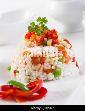 Steamed rice with green peas in the plate Stock Photo - Alamy