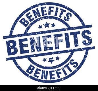 benefits blue round grunge vintage ribbon stamp Stock Vector Image ...