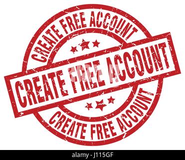 create free account round red and gold label isolated on transparent ...
