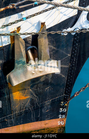 Side View of Metal Ship Anchor and Chains Stock Photo - Alamy