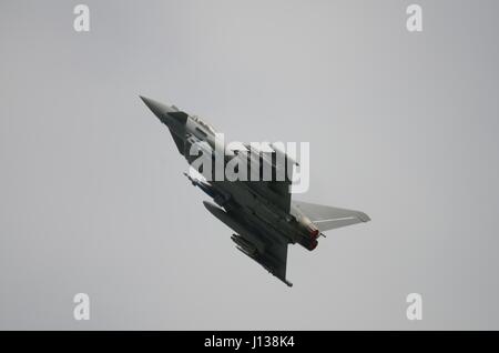 Eurofighter Typhoon plane with full weapons load displays its agility ...