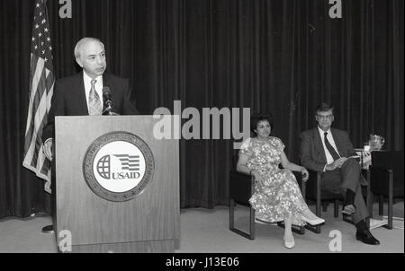 Admin. Atwood presenting general awards - Man speaking at podium Stock ...
