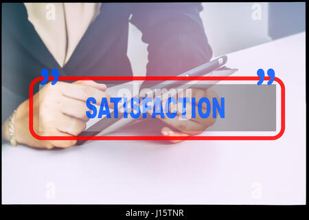 Hand and text "SATISFACTION" with vintage background. Technology ...