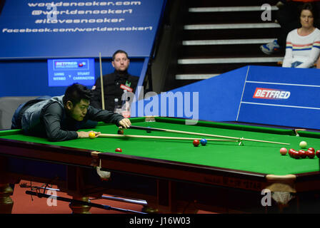Stuart Carrington at the table in his match against Liang Wenbo on day ...