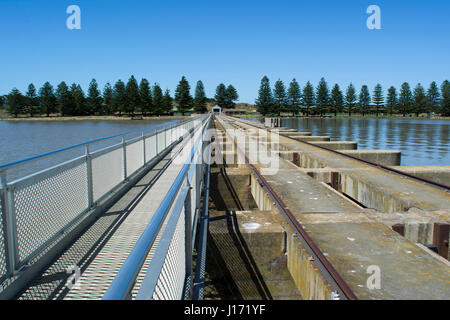 The barrage and lock at Goolwa, South Australia, part of the Fleurieu ...