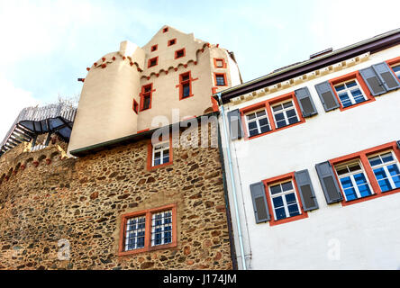 Castle of Alzenau on the rock above the market square, in Bavaria ...