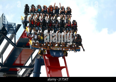 theme park roller coasters full of people wild faces screaming Stock ...