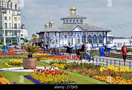 Eastbourne, UK. 19th Apr, 2017. A lone sunbather on Eastbourne beach by ...