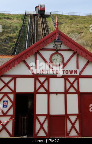 Saltburn Cliff lift. A parallel gauge lift that works using water to ...