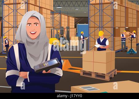 People worker working in warehouse vector illustration. Cartoon flat ...