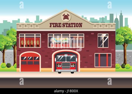 Cartoon Fire Station Vector Illustration Stock Vector Image & Art - Alamy