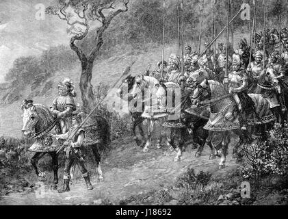A historic 16th-century illustration of knights fighting Stock Photo ...