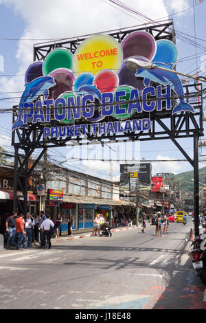 Welcome to Patong beach sign, Bangla road, Phuket, Thailand Stock Photo ...