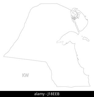 Kuwait outline silhouette map illustration with governorates Stock ...