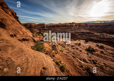 Kyle Mears mountain biking on the Hymasa trail, Moab, Utah Stock Photo ...