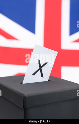 Replica black ballot box set against UK flag / Union Jack as metaphor ...