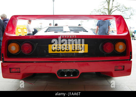 A view of the rear spoiler of the iconic Ferrari F40 supercar which ...