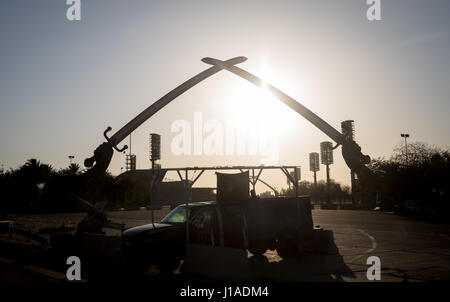 The Victory Monument of two crossed swords gripped by fists said to be ...