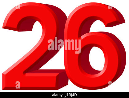 Numeral 26, twenty six, isolated on white background, 3d render Stock ...
