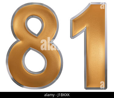 Gold number eighty-one (number 81) cut into perforated gold segments ...