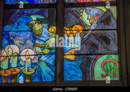 Part of stained glass window by Alphonse Mucha in St Vitus Cathedral ...