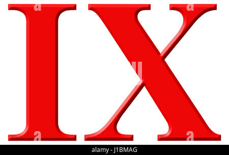 Roman numeral IX, novem, 9, nine, isolated on white background, 3d ...