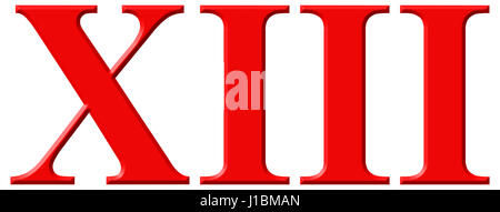 Roman numeral XIII, tredecim, 13, thirteen, reflected on the water ...