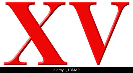 Roman numeral XV, quindecim, 15, fifteen, reflected on the water ...