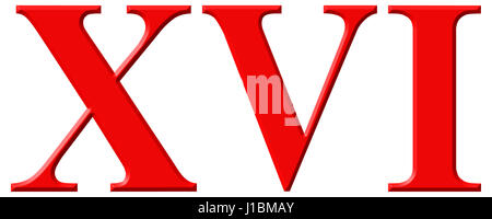 Roman numeral XVI, sedecim, 16, sixteen, reflected on the water surface ...