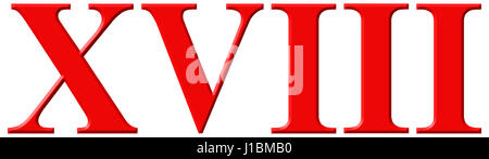 Roman numeral XVIII, duodeviginti, 18, eighteen, reflected on the water ...