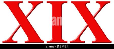 Roman numeral XIX, undeviginti, 19, nineteen, reflected on the water ...