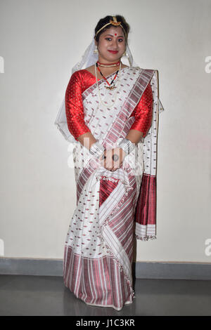 Beautiful Assamese Girl In Traditional Attire, Pune, Maharashtra Stock ...