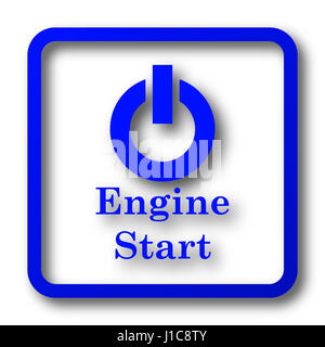 Engine start icon, blue website button on white background Stock Photo ...