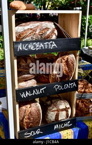 Fresh baked bread at a local market; Collioure, Pyrenees Orientales ...