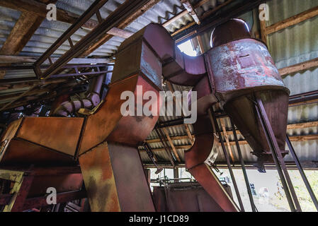 Inside the grain elevator in kolkhoz near Zymovyshche village in ...