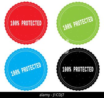 100% PROTECTED word written on red round postal stamp sign Stock Photo ...
