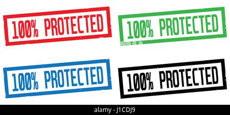 100% PROTECTED text written on green round postal stamp sign Stock ...