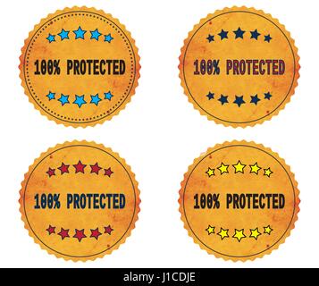 100% PROTECTED word written on red round postal stamp sign Stock Photo ...