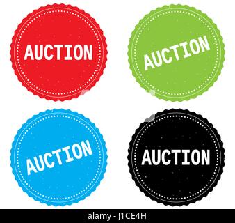 AUCTION text, on round wavy border vintage stamp badge, in color set ...